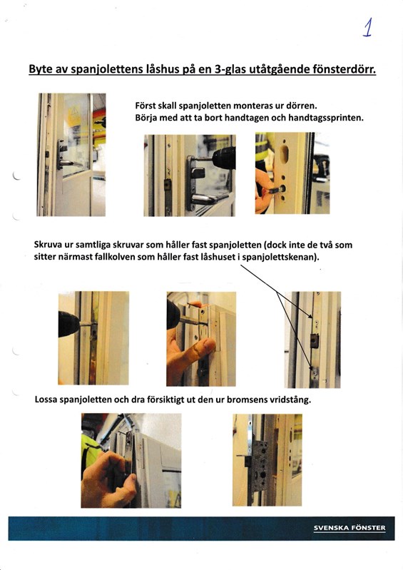 Reservdelar och instruktioner för lås och handtag till fönster och altandörrar