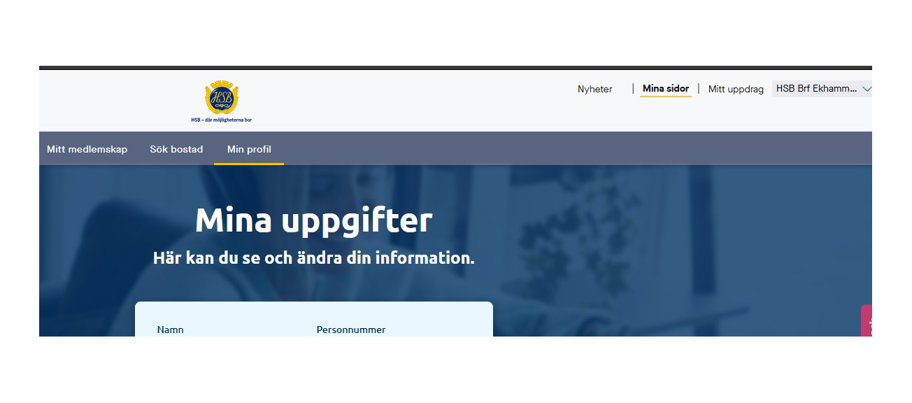 Registrera dina uppgifter via "Mitt HSB"