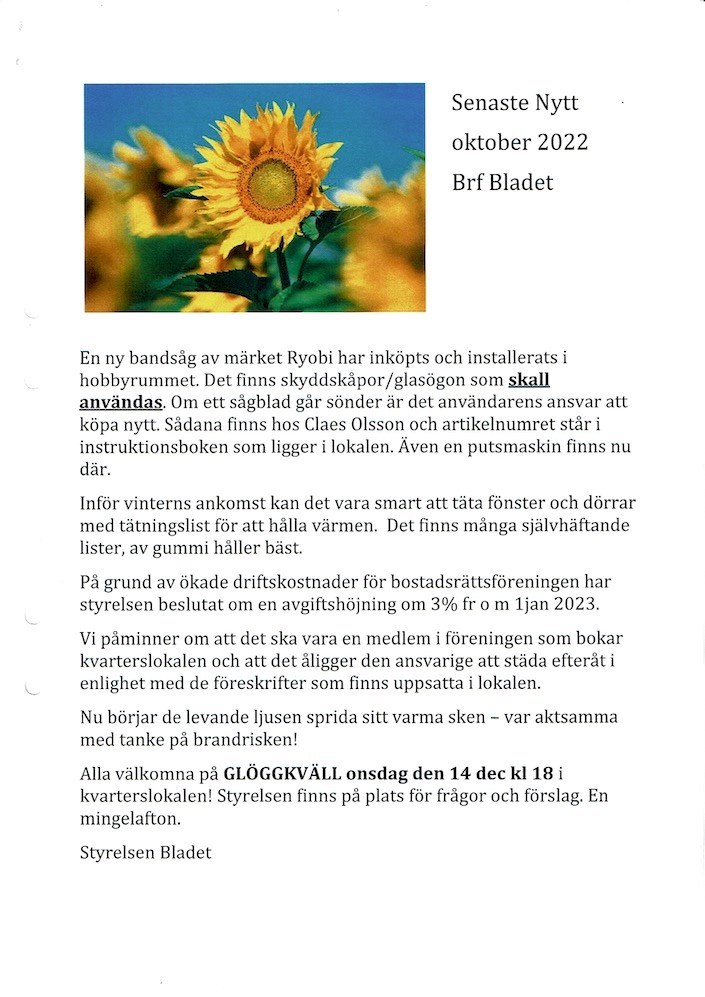 Senaste Nytt oktober 2022