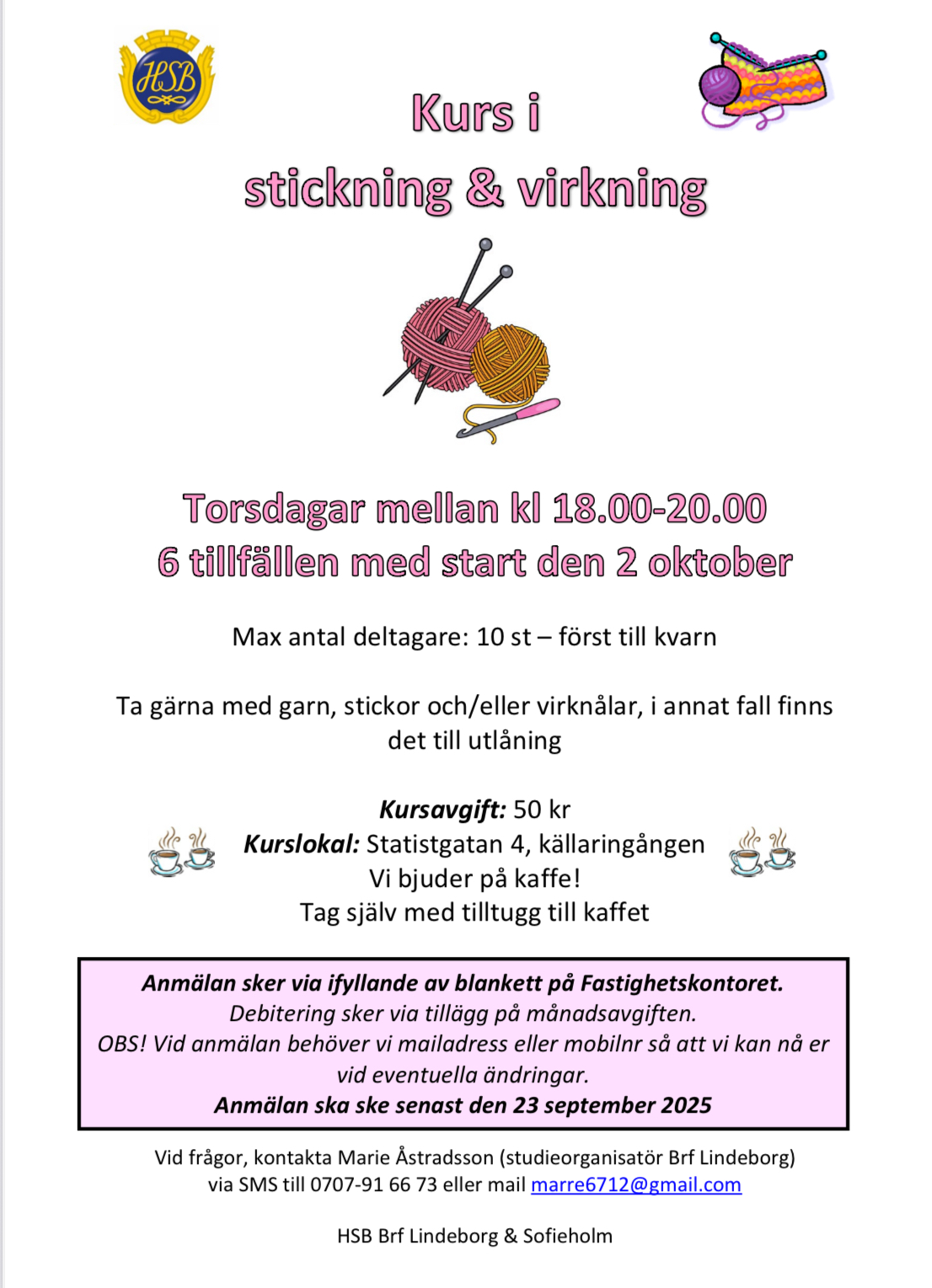Kurs i stickning och virkning