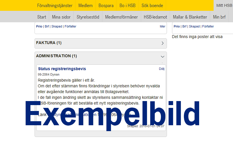 Information gällande påminnelsen Status registreringsbevis