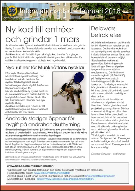 Nytt informationsblad – februari 2016