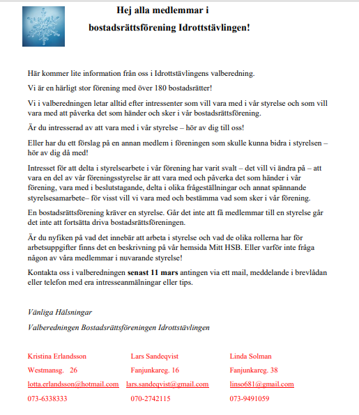 Information från Valberedningen